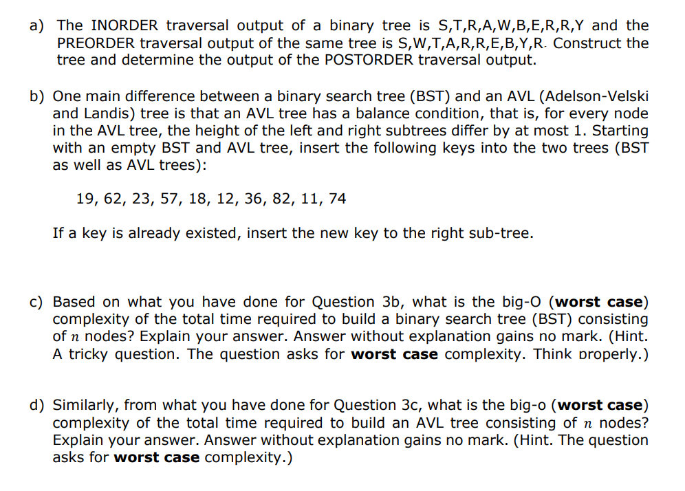 Solved A The Inorder Traversal Output Of A Binary Tree Is 0698