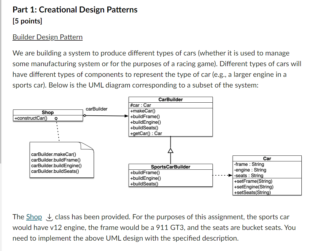 Solved Builder Design Pattern: Shop Class: package | Chegg.com