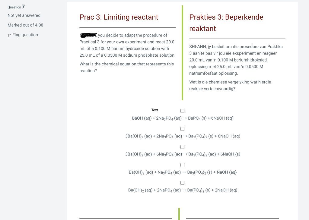 Solved Question 7 Not yet answered Prac 3: Limiting reactant | Chegg.com