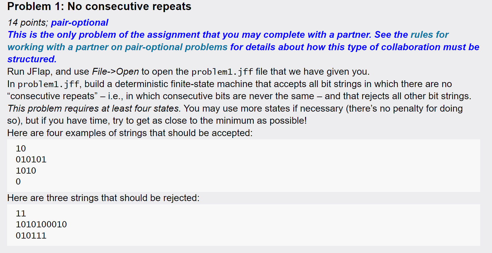 Solved Problem 1: No consecutive repeats 14 points; | Chegg.com