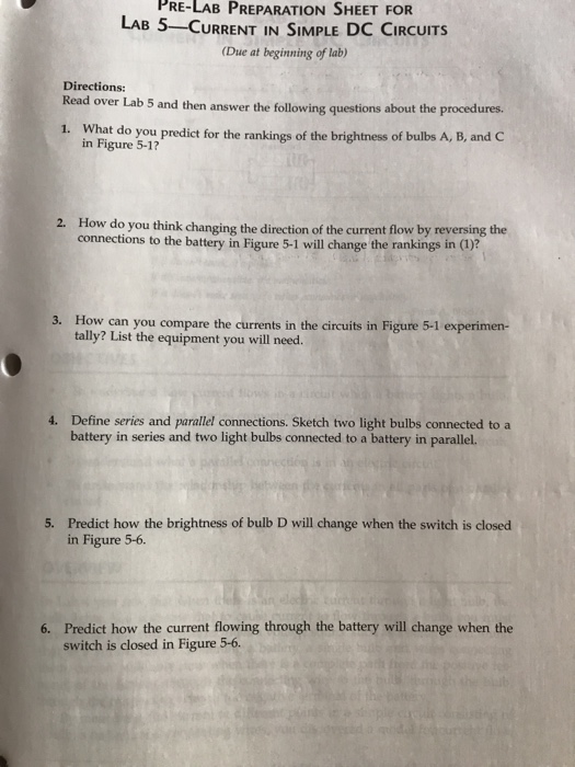 Solved PRE-LAB PREPARATION SHEET FOR LAB 5-CURRENT IN SIMPLE | Chegg.com Solved PRE-LAB PREPARATION SHEET FOR LAB 5-CURRENT IN SIMPLE | Chegg.com