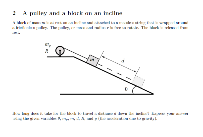 Solved 2 A pulley and a block on an incline Λ block of mass | Chegg.com
