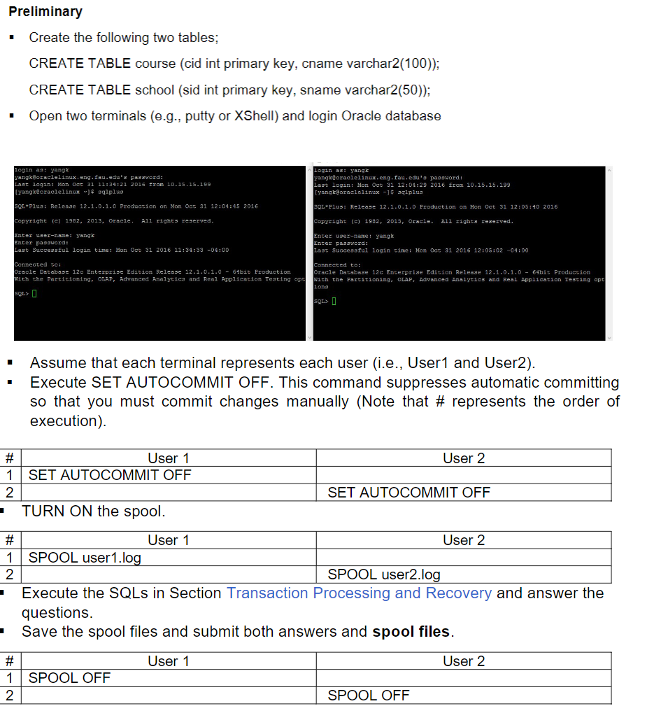 Solved Preliminary Create the following two tables; CREATE | Chegg.com