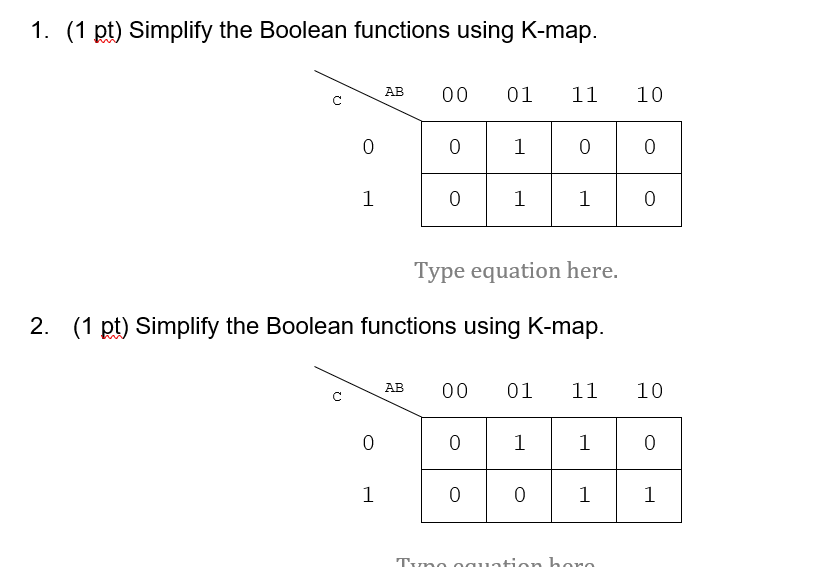 Solved 1. (1 pt) Simplify the Boolean functions using K-map. | Chegg.com
