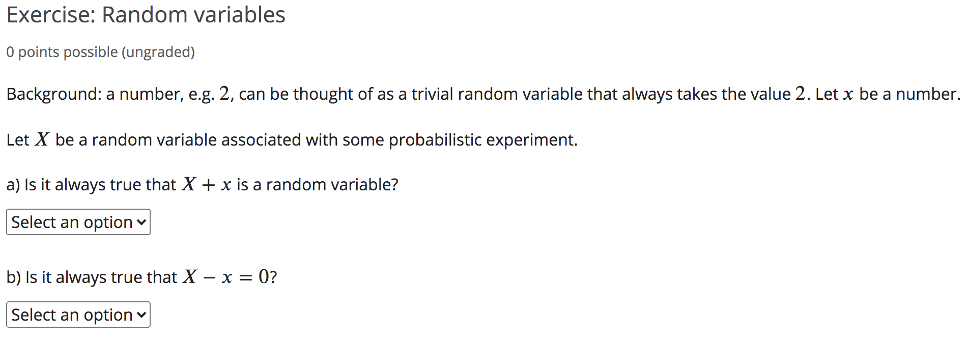 Solved Exercise: Random variables O points possible | Chegg.com