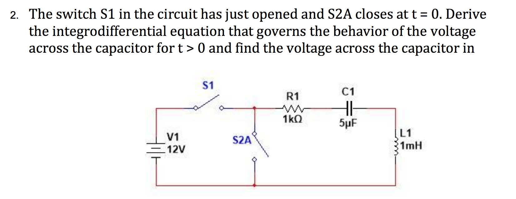 Solved 2. The switch S1 in the circuit has just opened and | Chegg.com