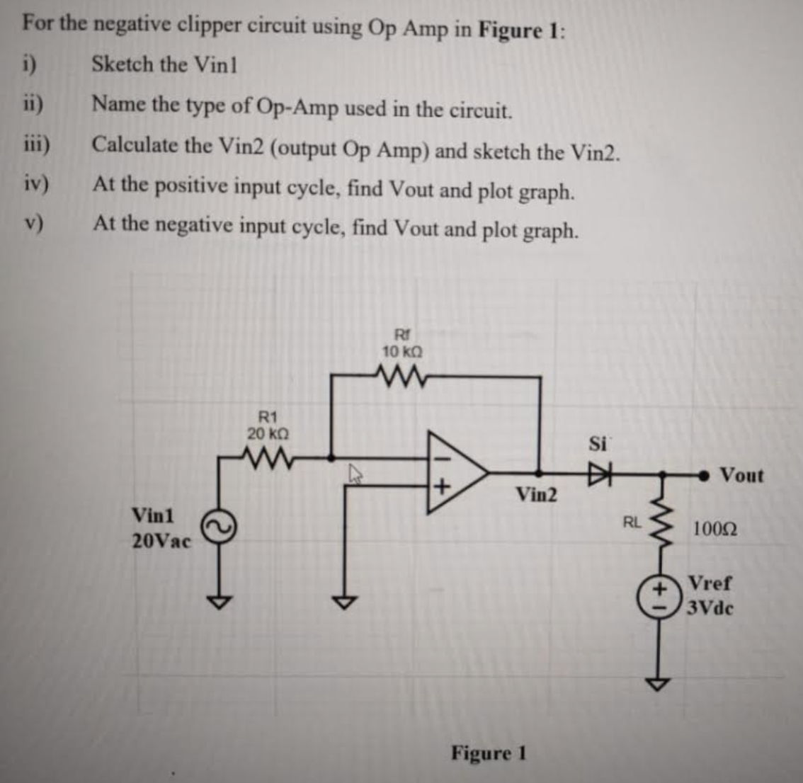 Solved For the negative clipper circuit using Op Amp in | Chegg.com