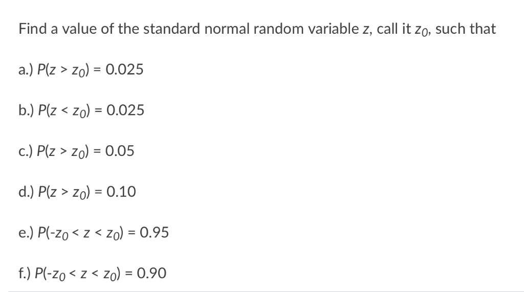 Solved Find a value of the standard normal random variable | Chegg.com