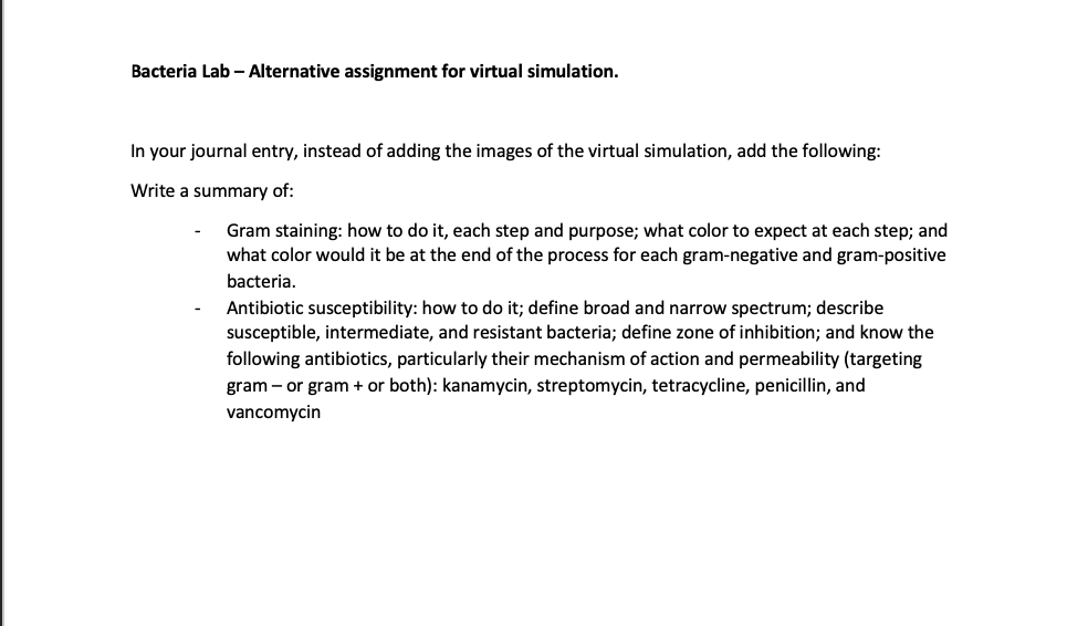 Solved Bacteria Lab - Alternative assignment for virtual | Chegg.com
