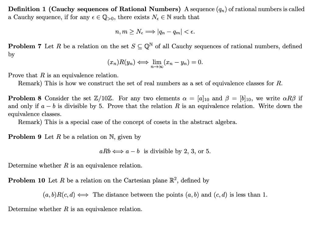 Solved Definition 1 Cauchy Sequences Of Rational Numbers A