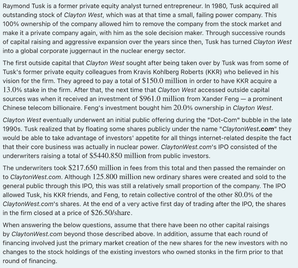 Raymond Tusk is a former private equity analyst | Chegg.com