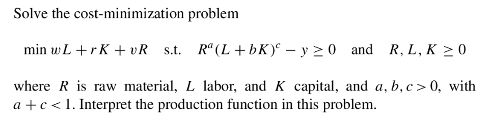Solved Solve the cost-minimization problem min wL +rK + vR | Chegg.com