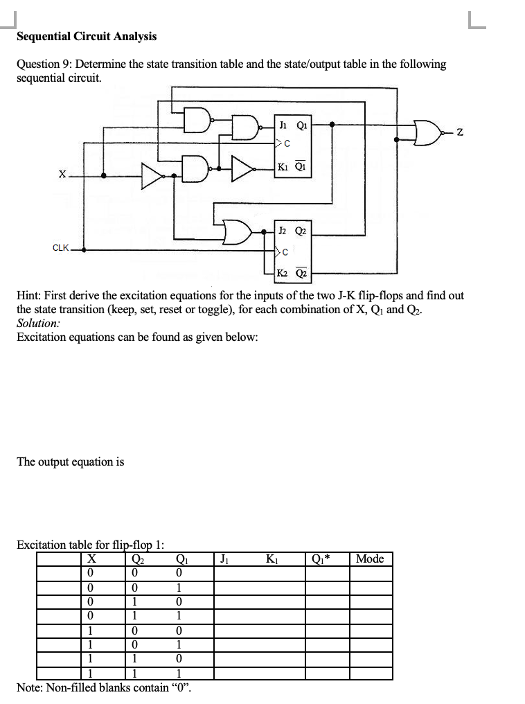 Solved L Sequential Circuit Analysis Question 9: Determine | Chegg.com