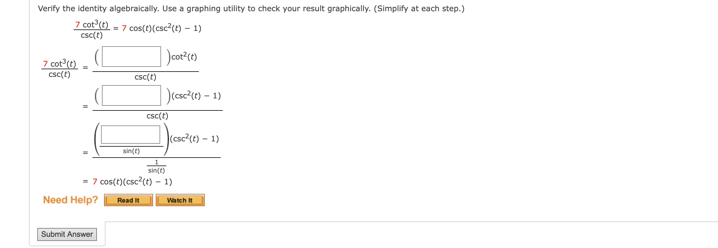 Verify the identity algebraically. Use a graphing | Chegg.com