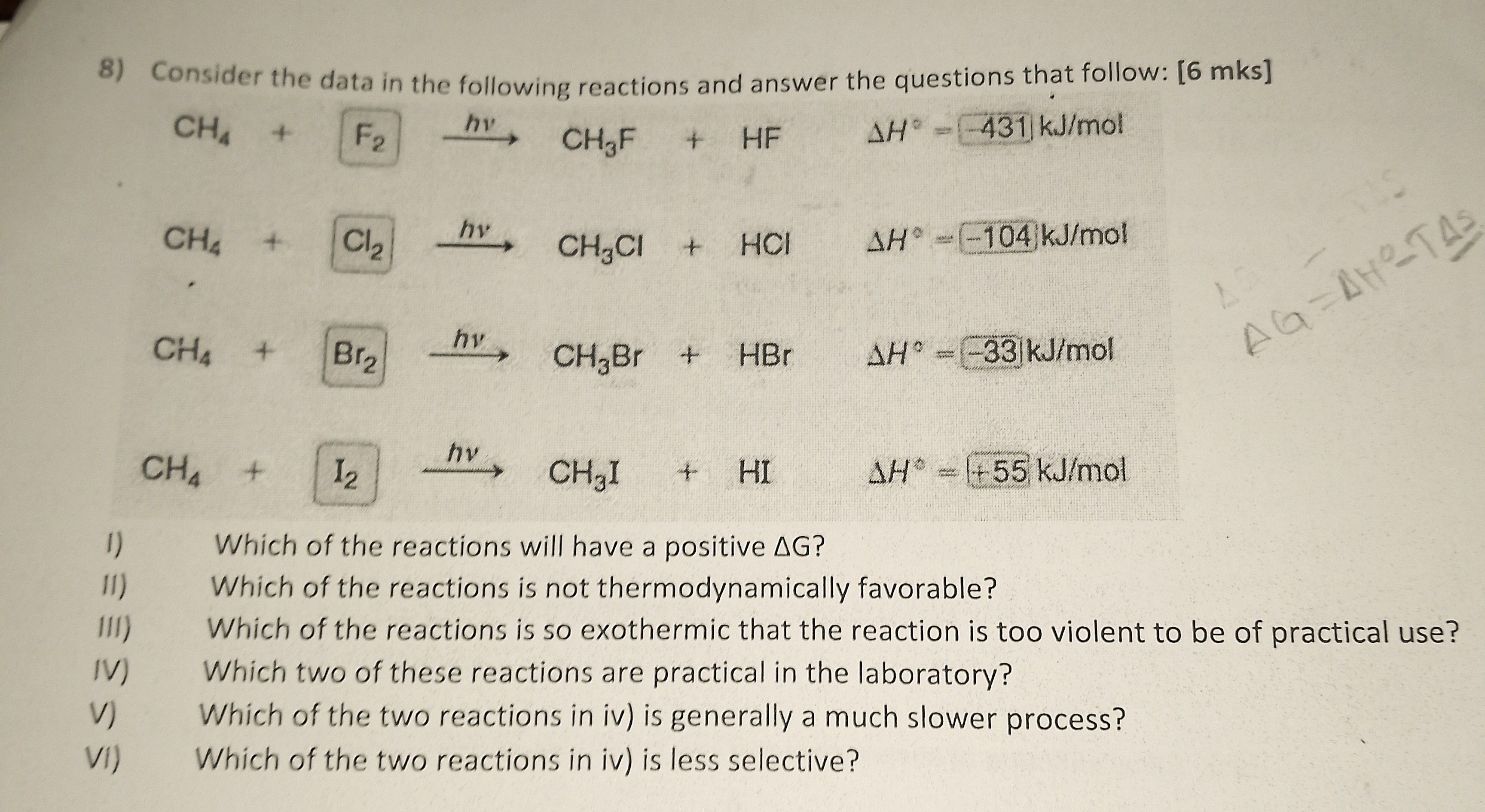 Solved 8) Consider the data in the following reactions and | Chegg.com