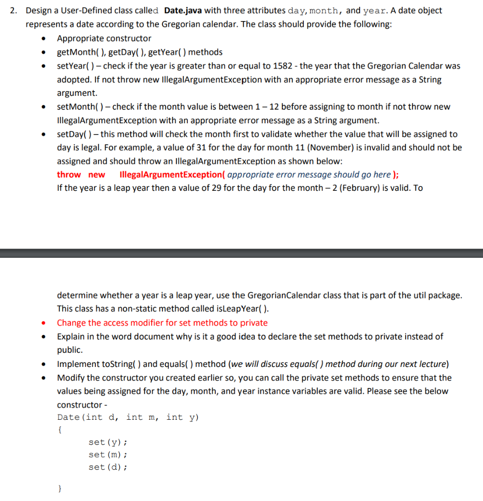 Solved . 2. Design a User-Defined class called Date.java | Chegg.com