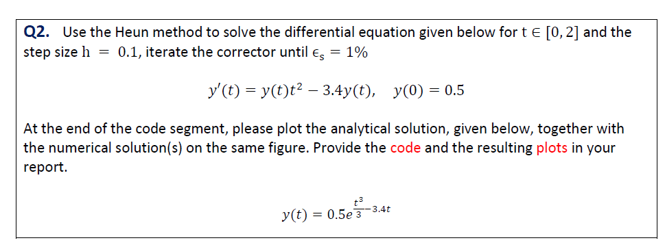 Solved Q2. Use the Heun method to solve the differential | Chegg.com
