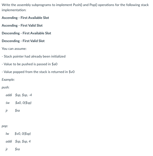 Solved Write the assembly subprograms to implement Push() | Chegg.com