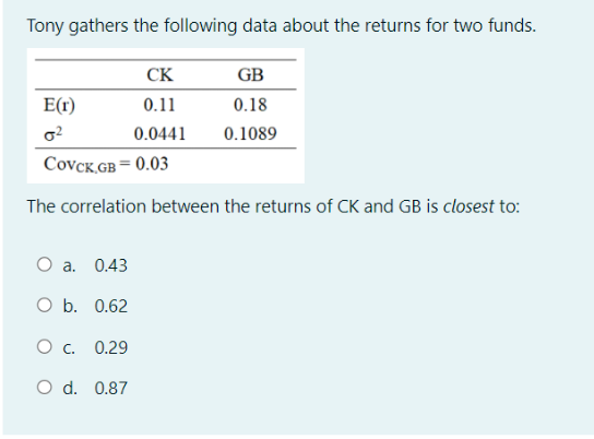 Solved Tony gathers the following data about the returns for | Chegg.com