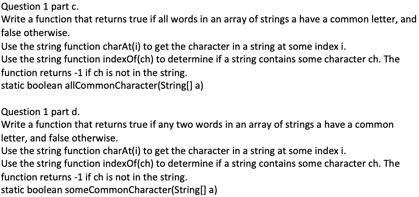 Solved Question 1 part c. Write a function that returns true | Chegg.com