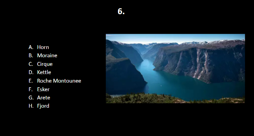 Solved A. Horn B. Moraine C. Cirque D. Kettle E. Roche | Chegg.com