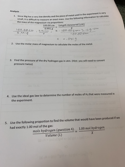 Solved Standard Molar Volume Experiment The following lab | Chegg.com