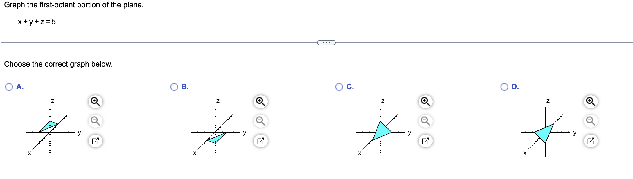 Solved Graph the first-octant portion of the plane. x+y+z=5 | Chegg.com