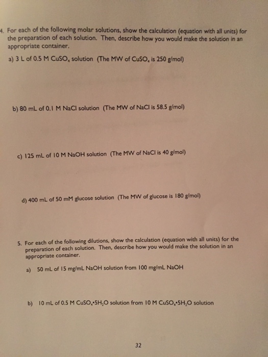 Solved For each of the following molar solutions, show the | Chegg.com