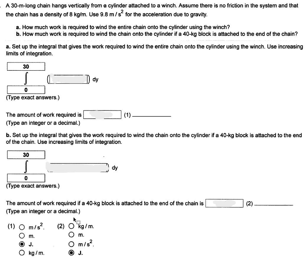Solved A 30 -m-long chain hangs vertically from a cylinder | Chegg.com