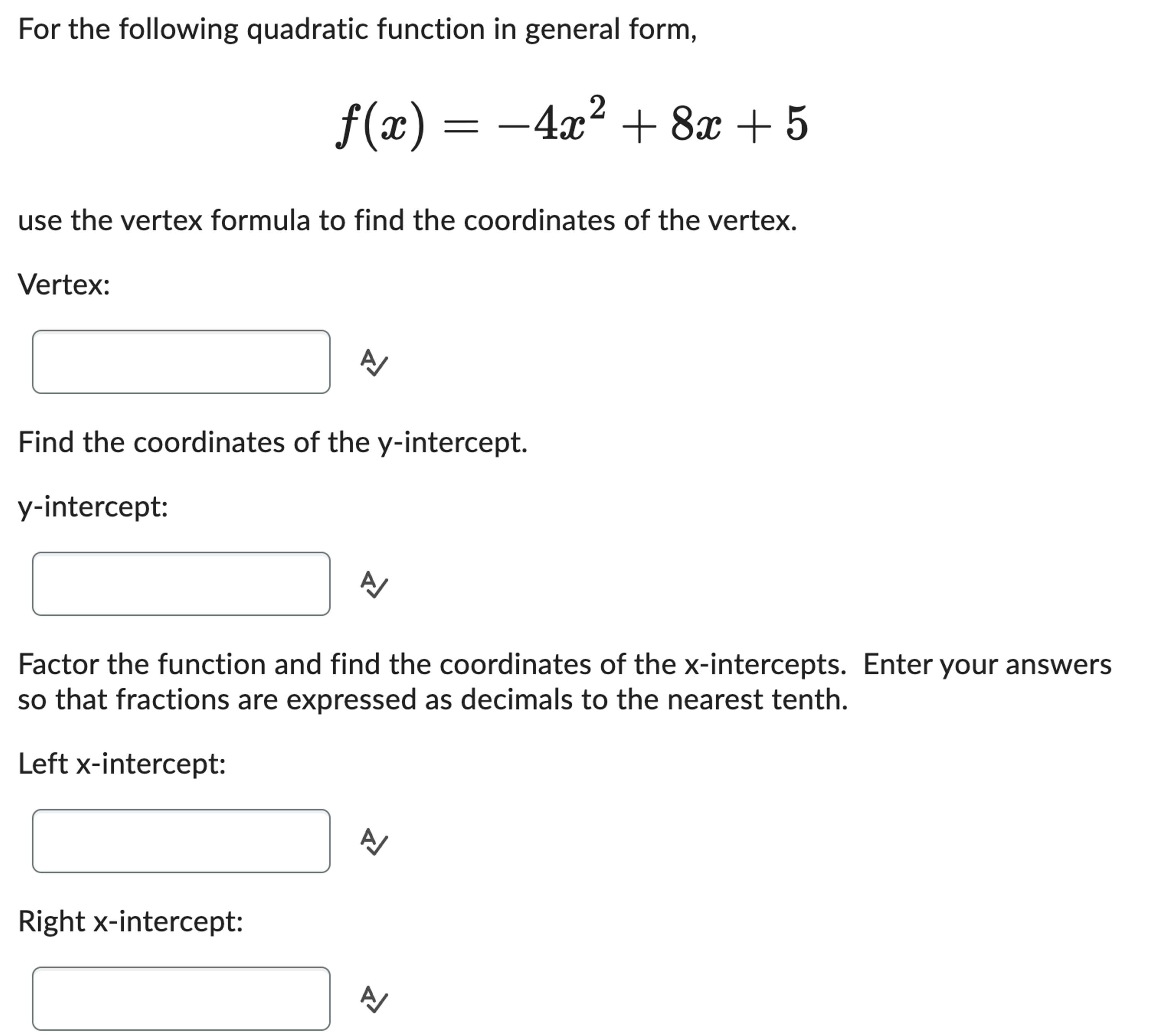 Solved For the following quadratic function in general | Chegg.com