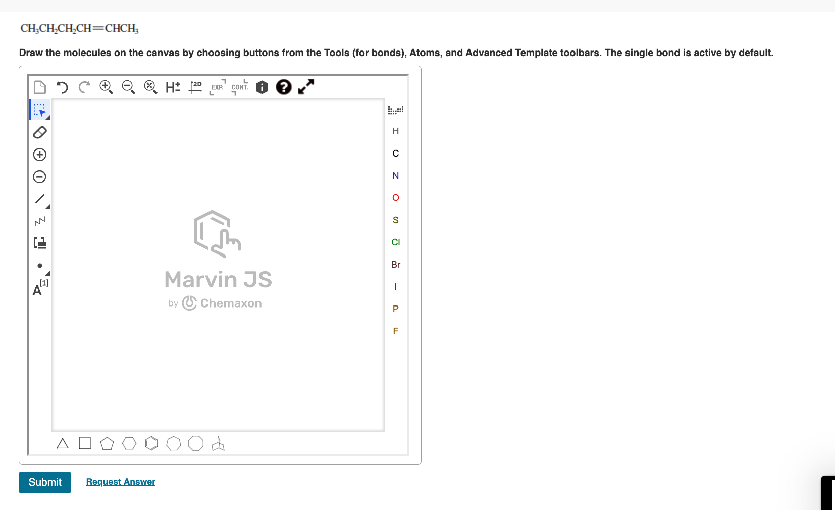 CH3CH2CH2CH=CHCH3Draw the molecules on ﻿the canvas by | Chegg.com