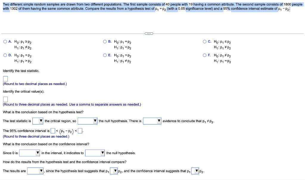 Solved Two different simple random samples are drawn from | Chegg.com