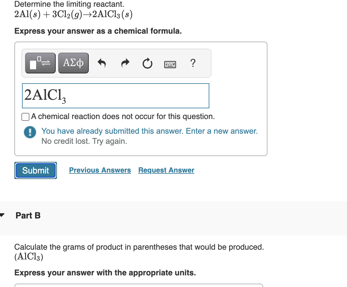 Determine the limiting reactant. | Chegg.com
