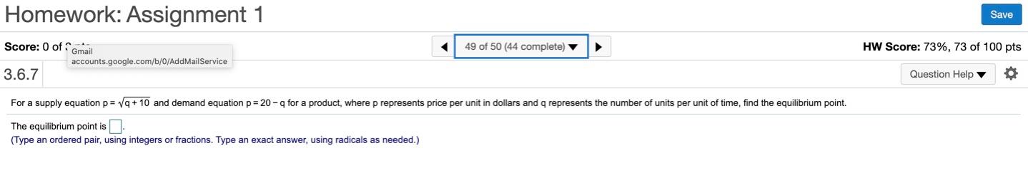 Solved Homework: Assignment 1 Save Score: 0 of Gmail 49 of | Chegg.com