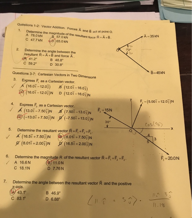 Solved Questions 1-2: Vector Addition. Forces and act at | Chegg.com