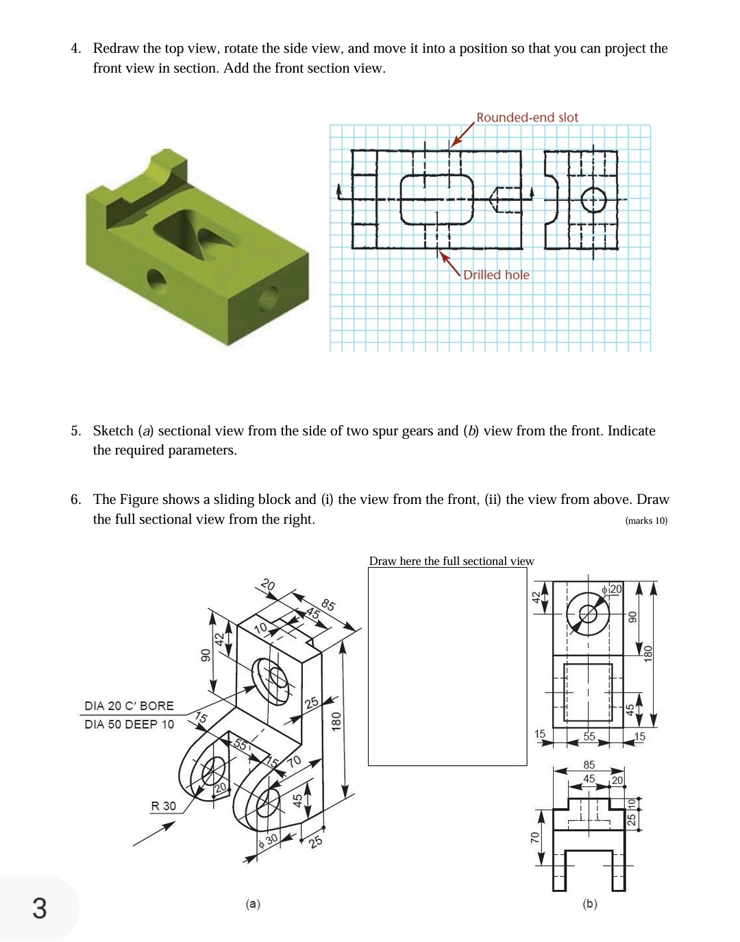 Solved Redraw the top view, rotate the side view, and move | Chegg.com