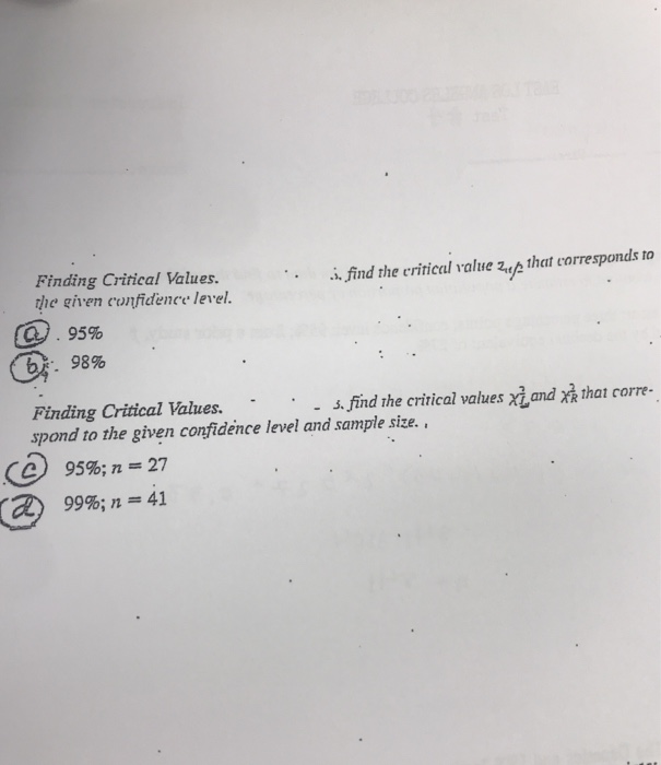 Solved Finding Crirical Values. he given confidence level i | Chegg.com