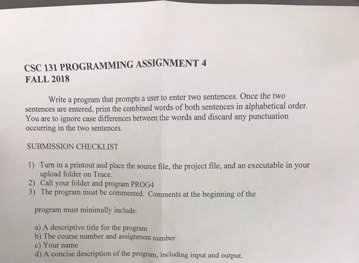 Solved Csc 131 Programming Assignment Fall 2018 Write A