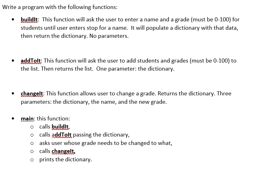 Solved Write a program with the following functions: The | Chegg.com