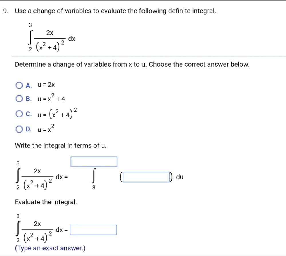 Solved Use a change of variables to evaluate the following | Chegg.com