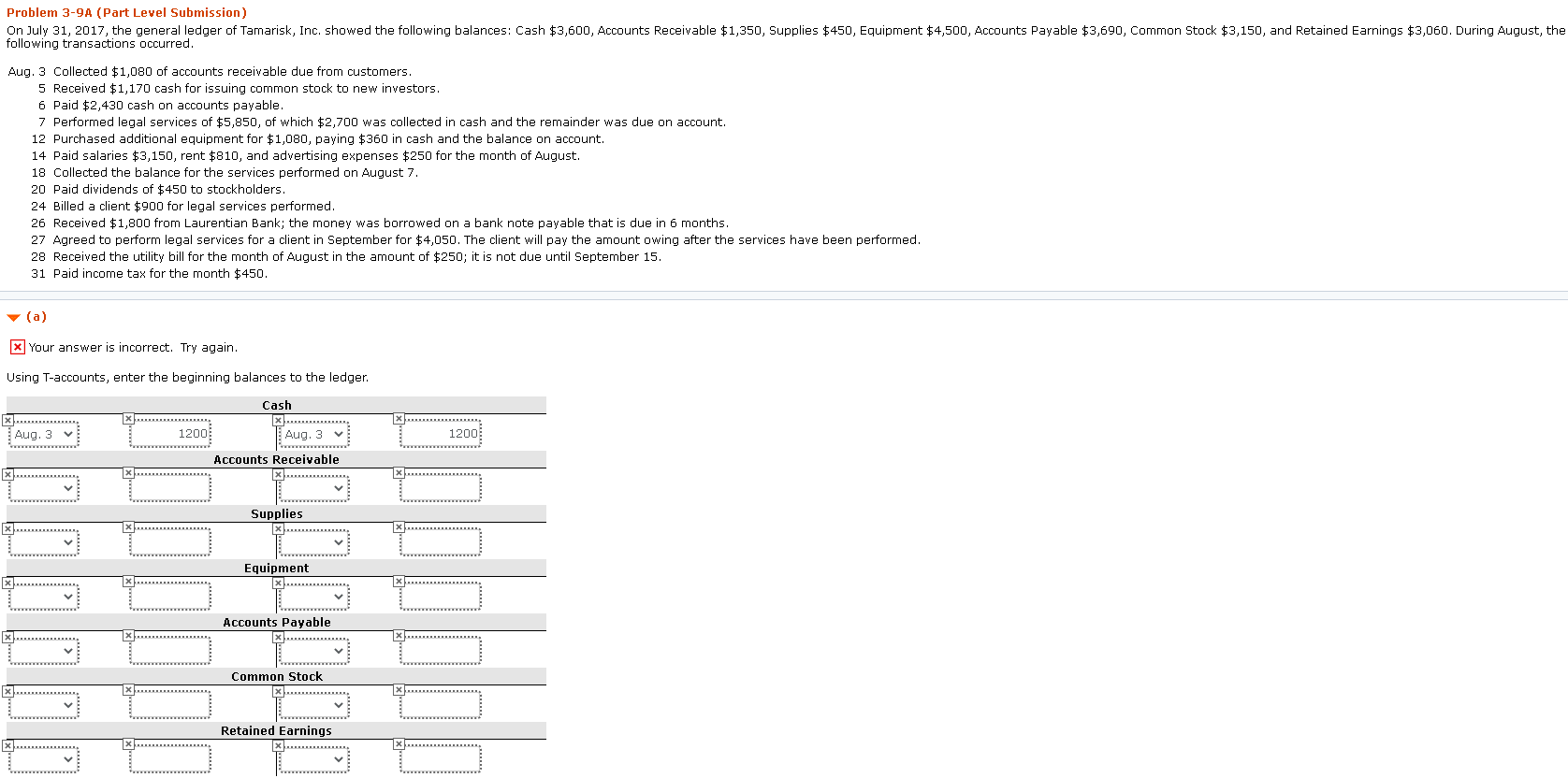 Solved Problem 3-9A (Part Level Submission) On July 31, | Chegg.com