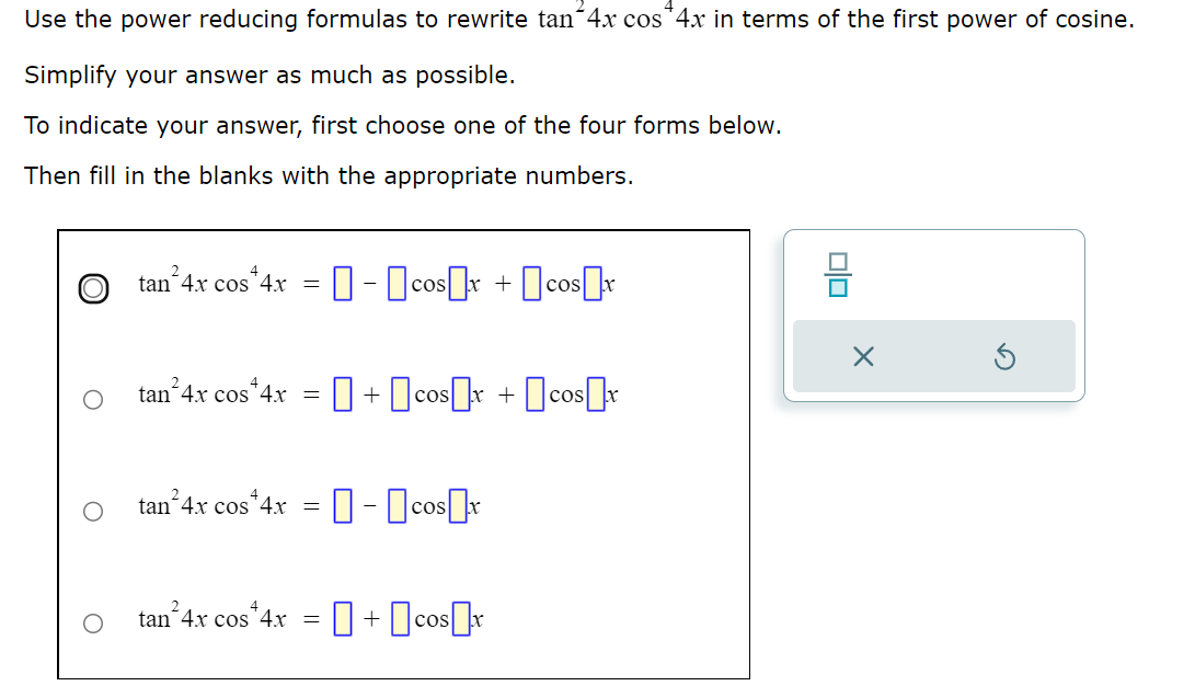 Solved Use the power reducing formulas to rewrite | Chegg.com