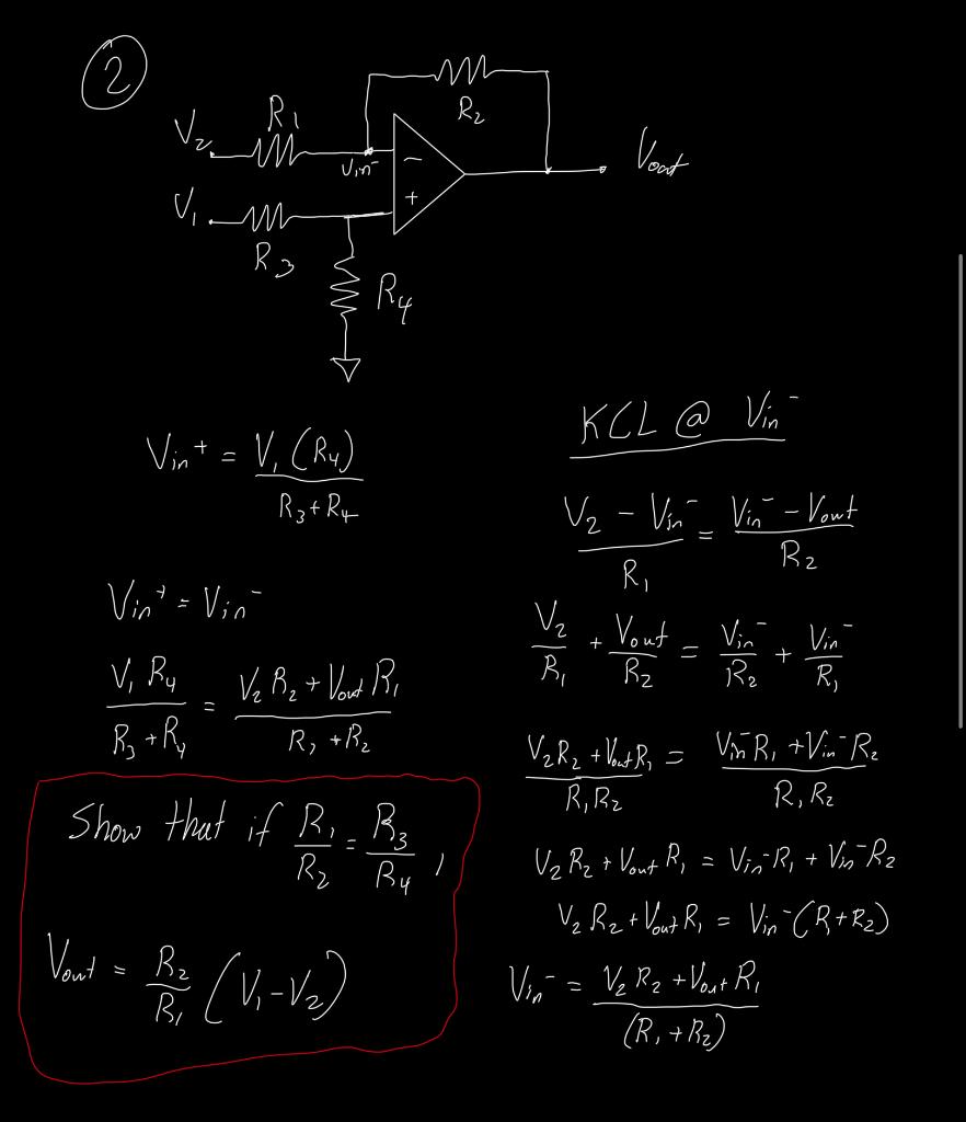 Solved (2) Vin −=Vin −R3+R4V1R4=R1+R2V2R2+Vod R1R1V2+R2Vout | Chegg.com