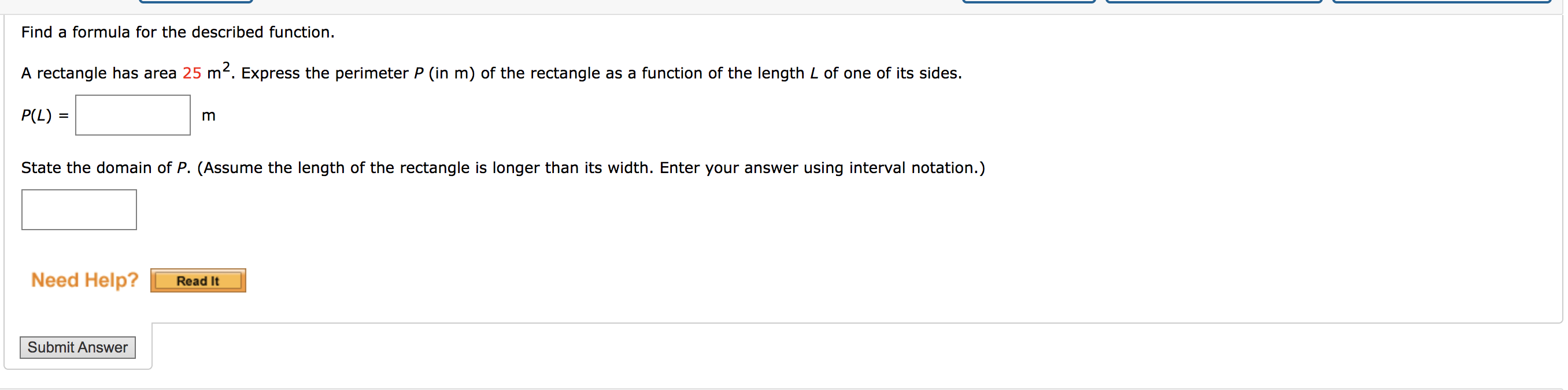 Solved Find a formula for the described function.A rectangle | Chegg.com