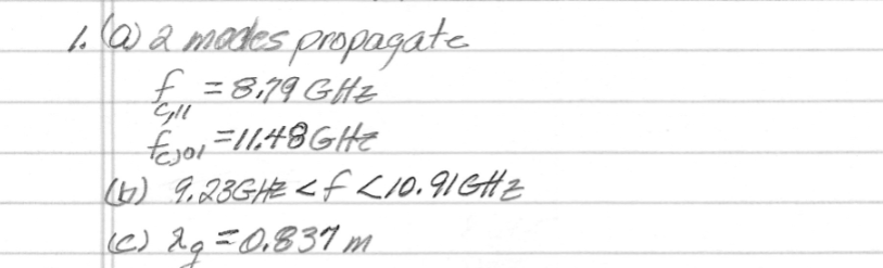 Solved 1. For a circular waveguide with a diameter of 2 cm | Chegg.com