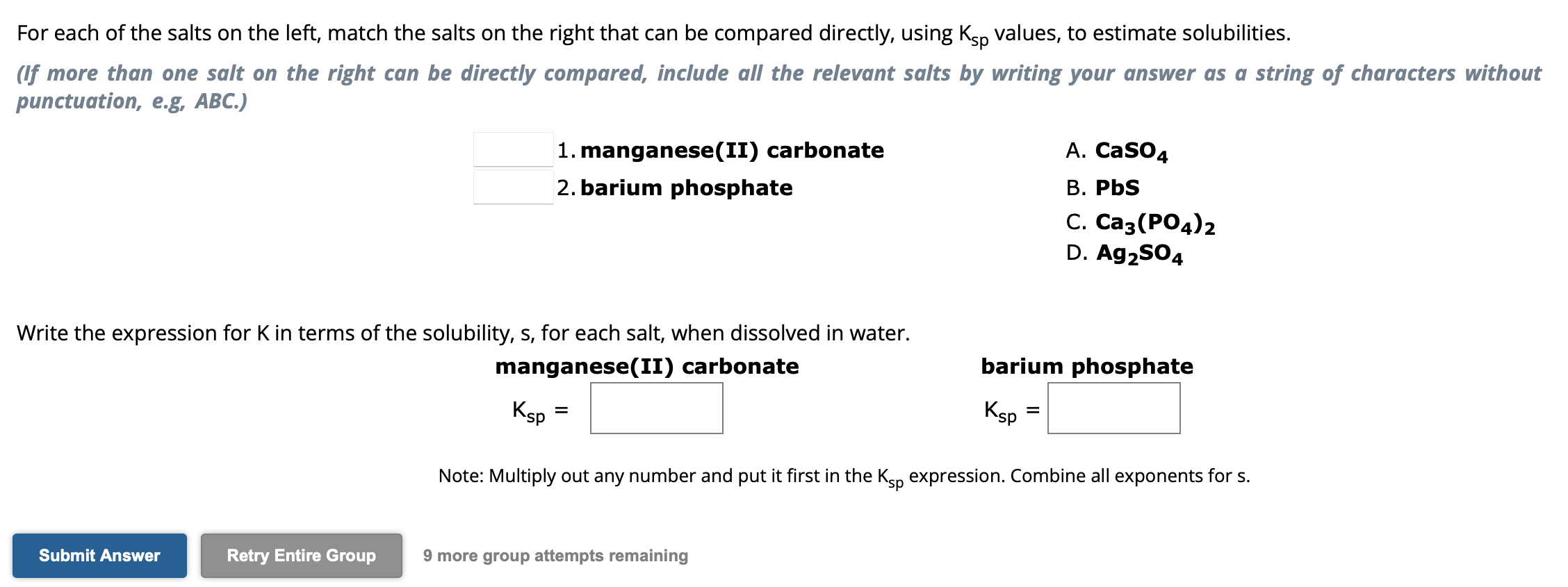 Solved For each of the salts on the left, match the salts on | Chegg.com