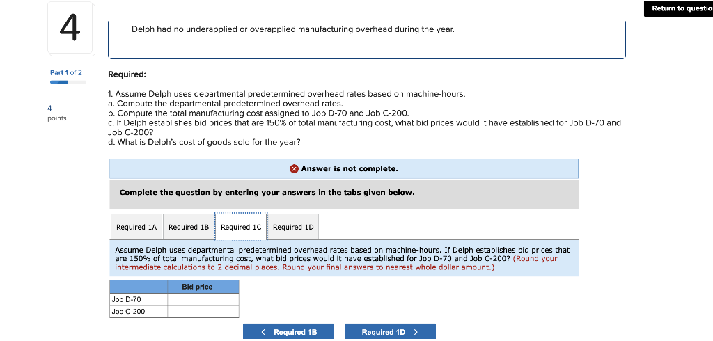 Solved 4 Part 1 of 2 4 points Required information [The | Chegg.com