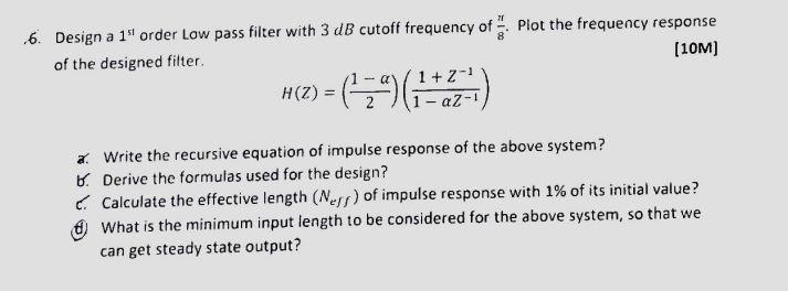 6. Design a 151 order Low pass filter with 3dB cutoff | Chegg.com