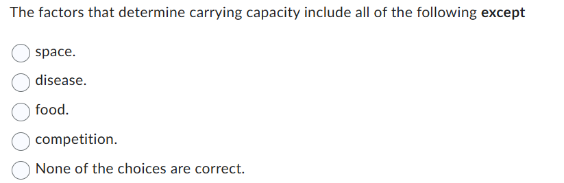 Solved The factors that determine carrying capacity include | Chegg.com