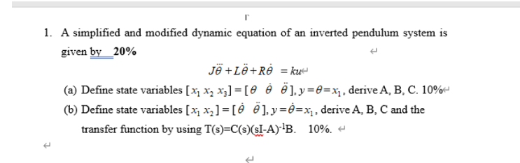 1. A simplified and modified dynamic equation of an | Chegg.com